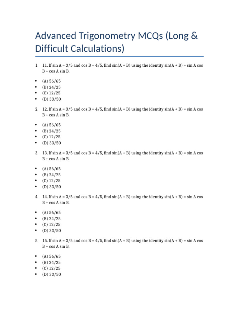Advanced Trig Problems Long | PDF | Chess Theory | Chess