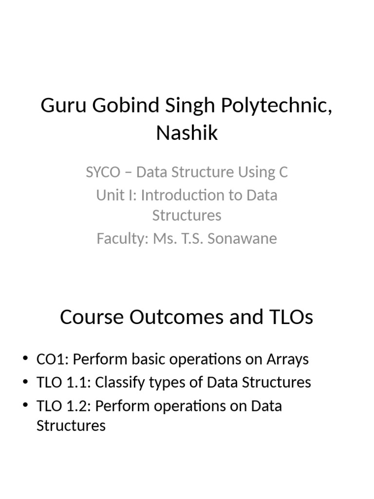 Unit1 Introduction To Data Structures | PDF