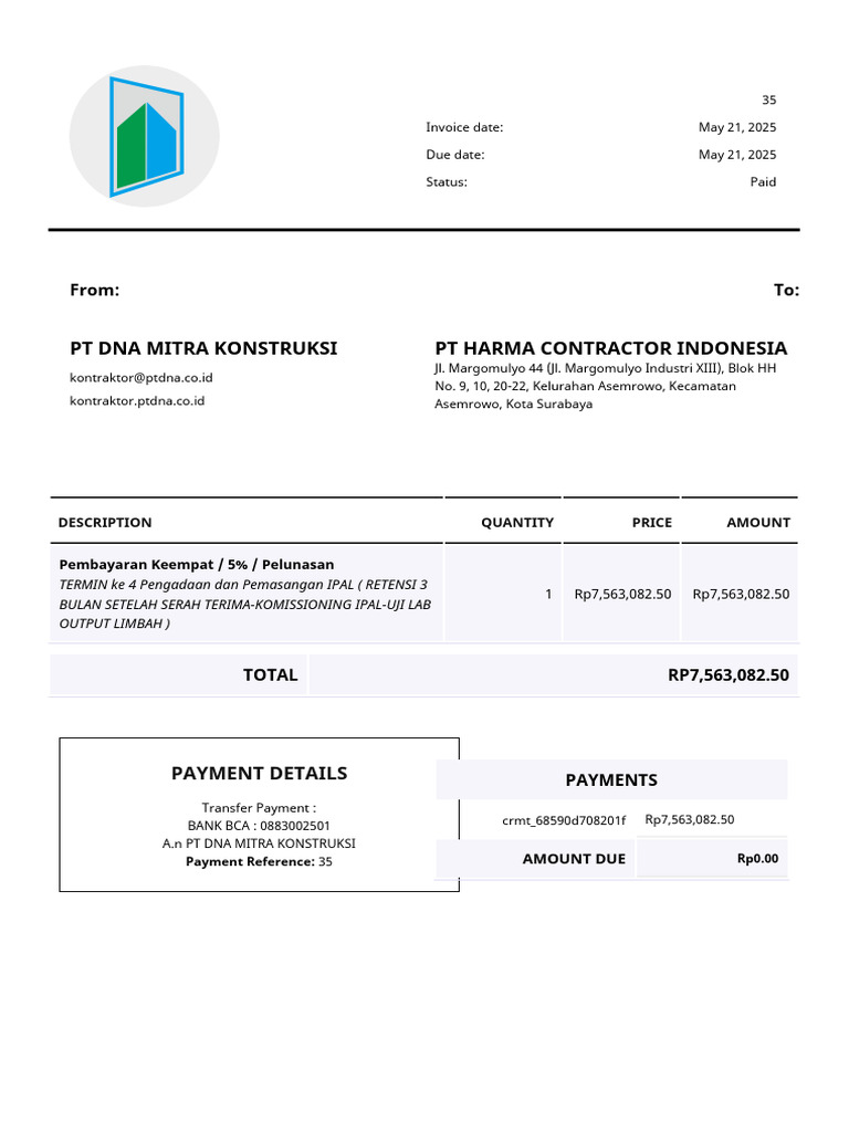 Termin Ke 4 Pengadaan Dan Pemasangan Ipal (Retensi 3 Bulan Setelah Serah Terima-Komissioning ...