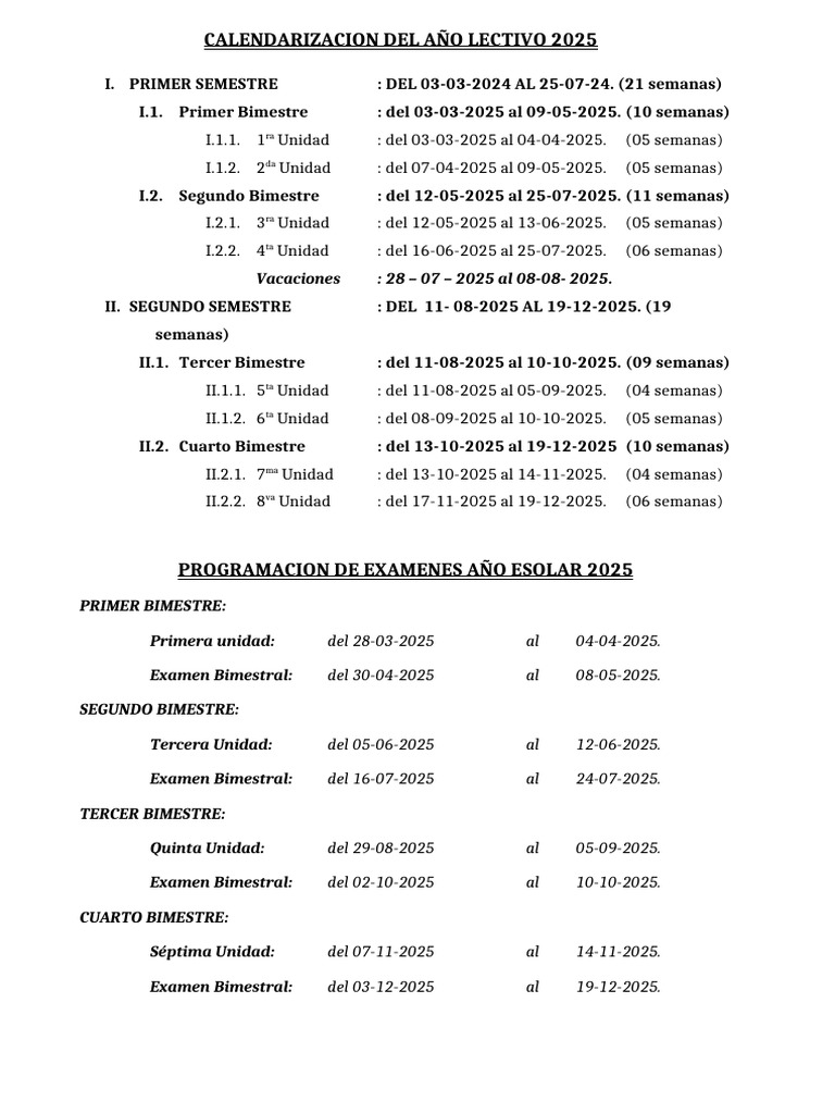 Calendarizacion Del Año Lectivo 2025 | PDF