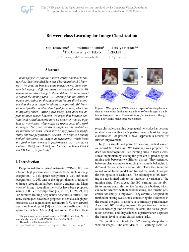Tokozume Between-Class Learning For CVPR 2018 Paper | PDF | Deep Learning | Learning