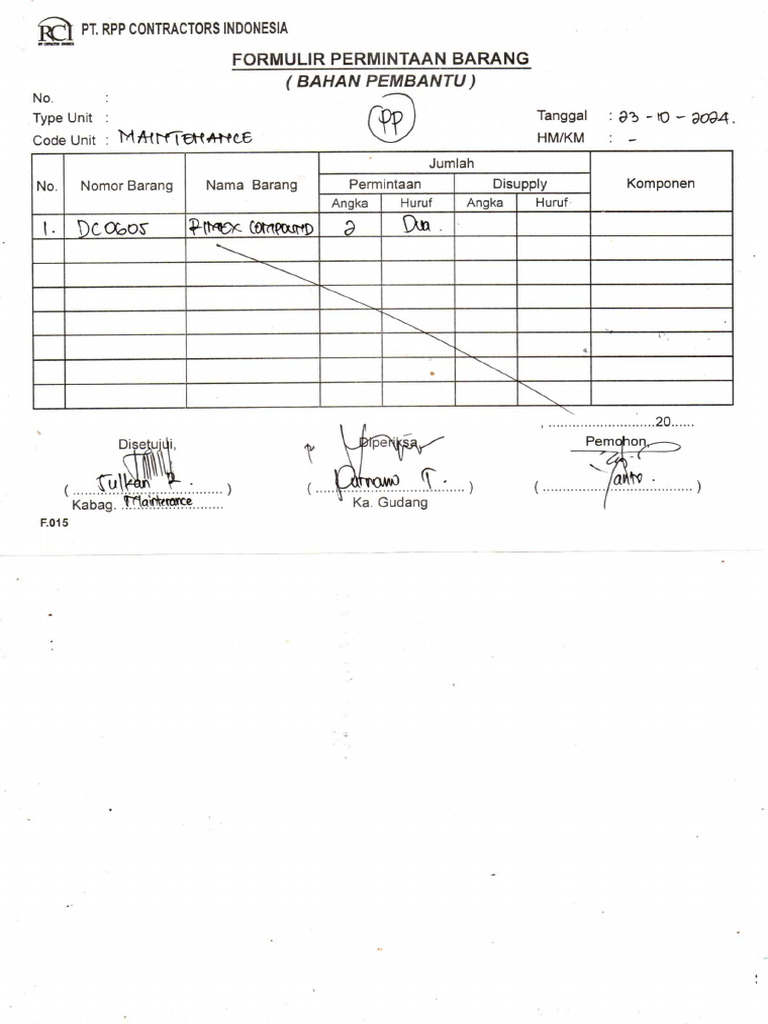 Contoh Form Permintaan Barang | PDF