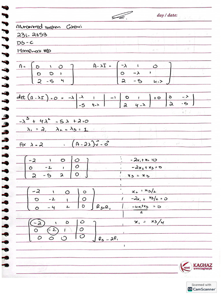 Linear Algebra Homework Solution 2 | PDF