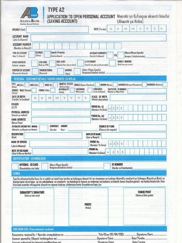 Type A2 Account Form | PDF