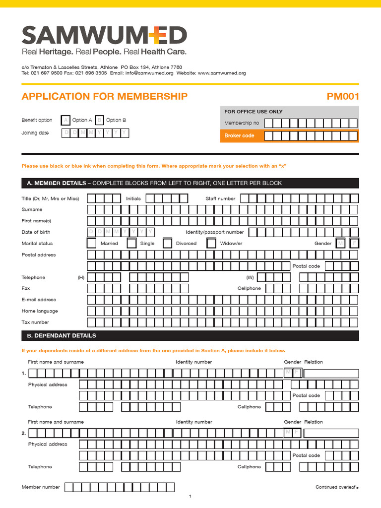 SAMWUMED Membership Application Form | PDF | Hiv/Aids | Cheque
