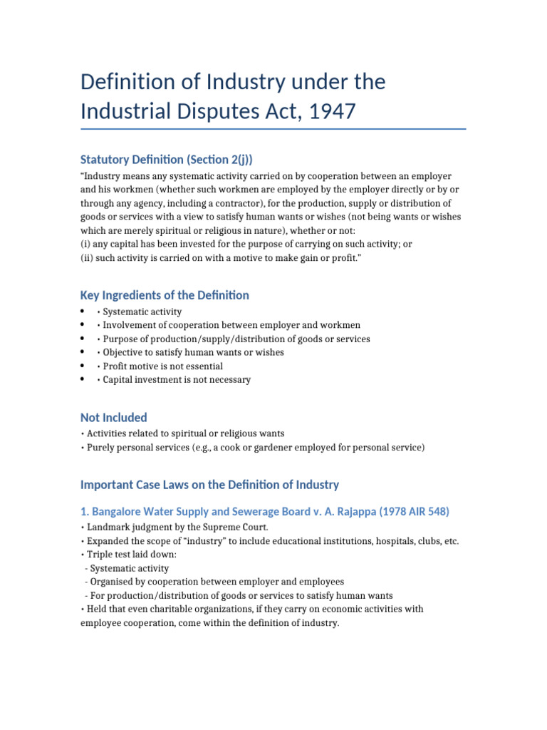 Definition of Industry in IDA 1947 | PDF
