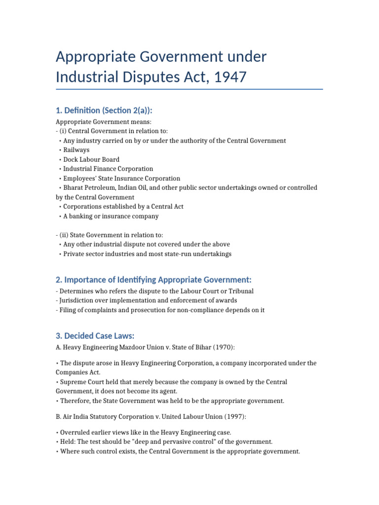 Appropriate Government in Industrial Disputes | PDF