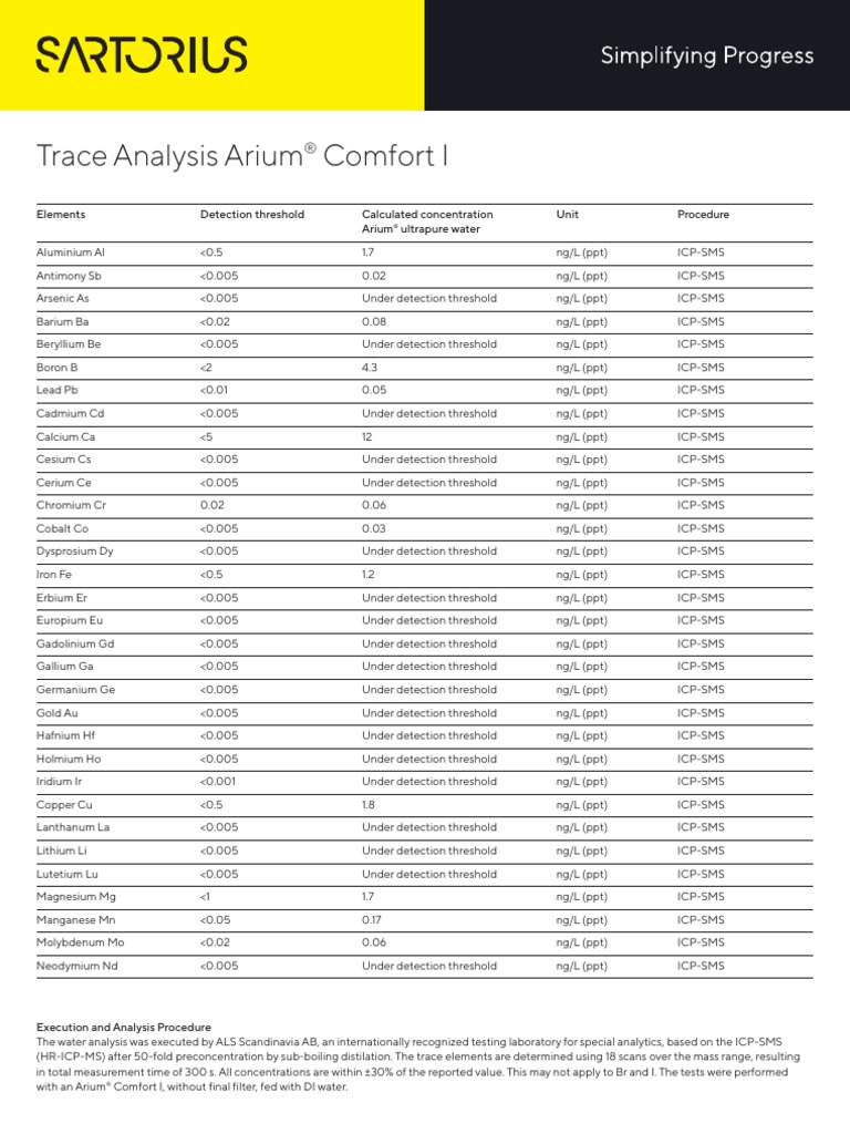 Arium ComfortI Trace Analysis Flyer en L Sartorius | PDF | Sets Of ...