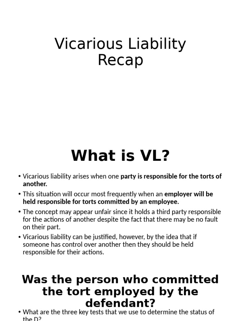 Vicarious Liability Recap | PDF | Legal Liability | Business