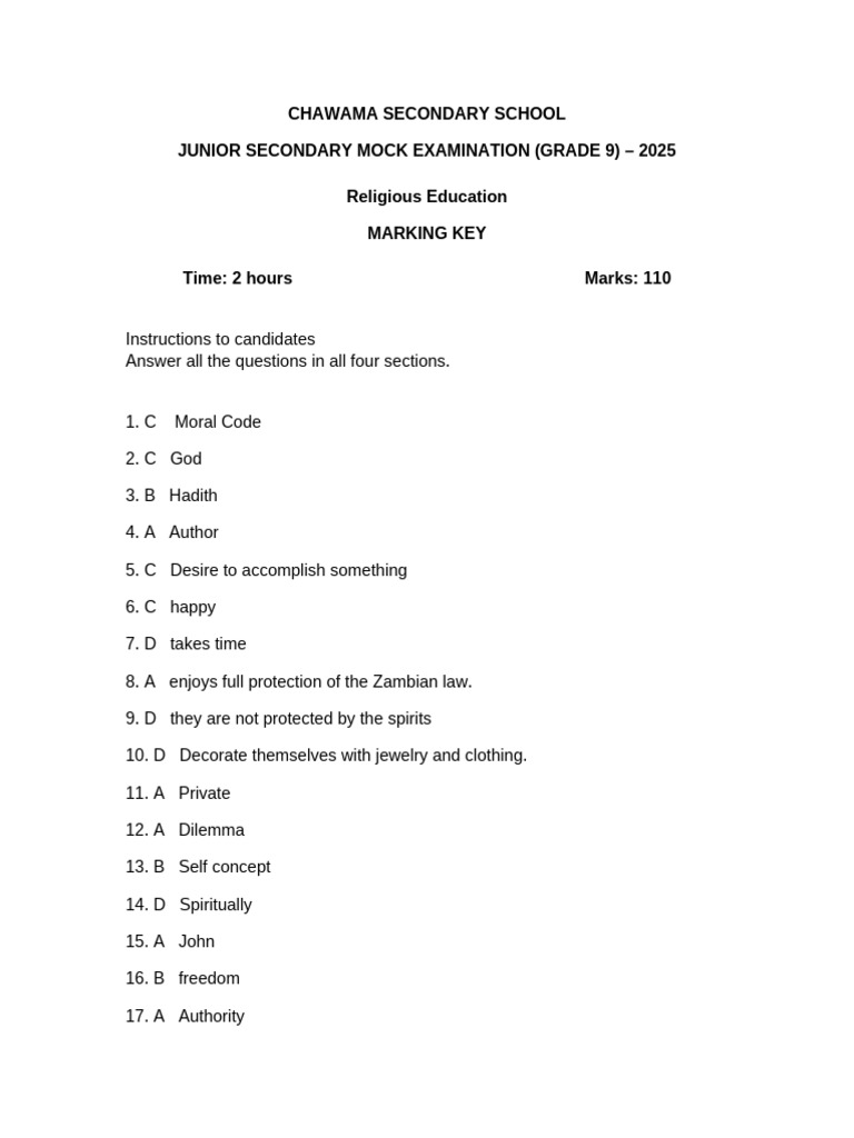 Grade 9 Mock Exam: Religious Education | PDF | Jesus | Prayer