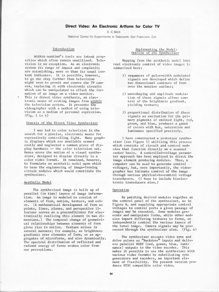 Stephen Beck - Direct Video - An Electronic Artform For Color TV | PDF ...
