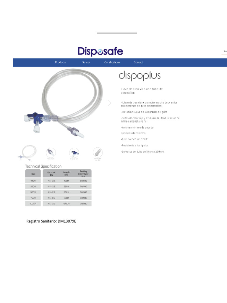 Ficha Tecnica Llave Triple Via Disposafe | PDF