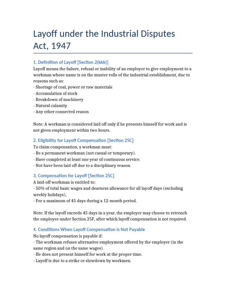 Layoff Under Industrial Disputes Act 1947 | PDF | Layoff | Employment