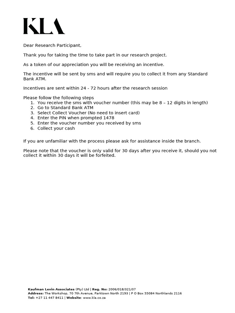 Incentive Letter - Respondents - Dotx | PDF