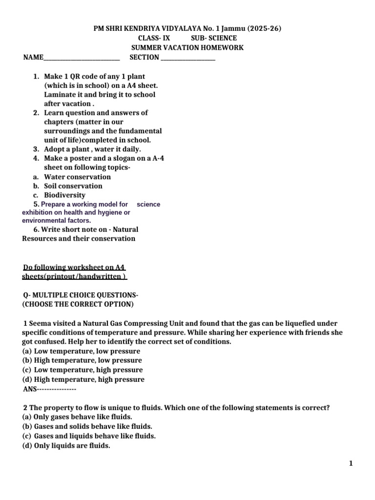 Summer Vacation Science Hw-Ix 2025 | PDF | Cell (Biology) | Gases