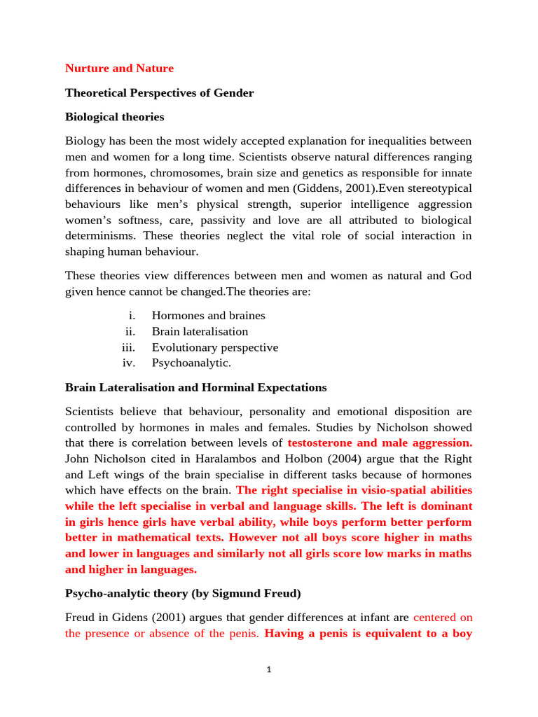 4.0theoratical Perspectives On Gender | PDF | Gender | Gender Studies