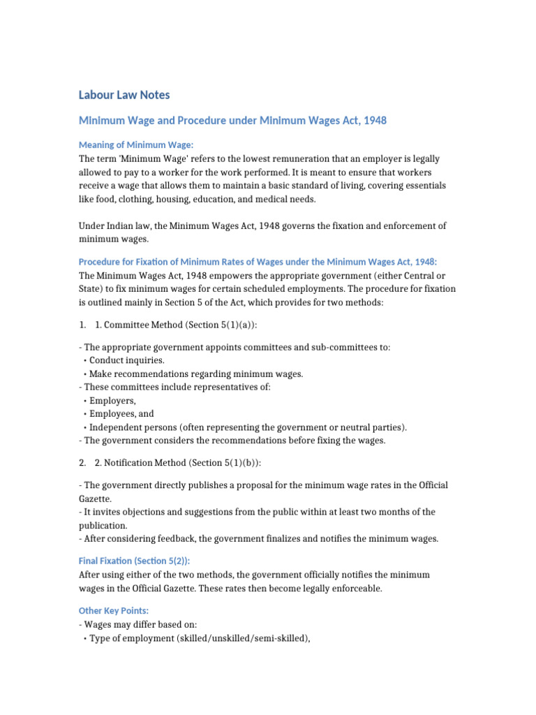 Minimum Wages Act, 1948 Overview | PDF