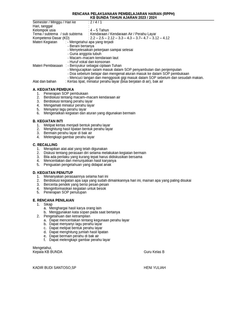 RPPH KB-B SMTR 2 Minggu 4 - Kendaraan Air | PDF