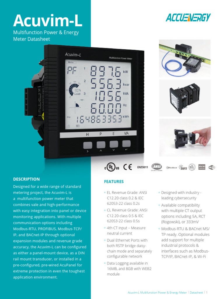Acuvim L Multifunction Power and Energy Meter Datasheet | PDF | Ac ...