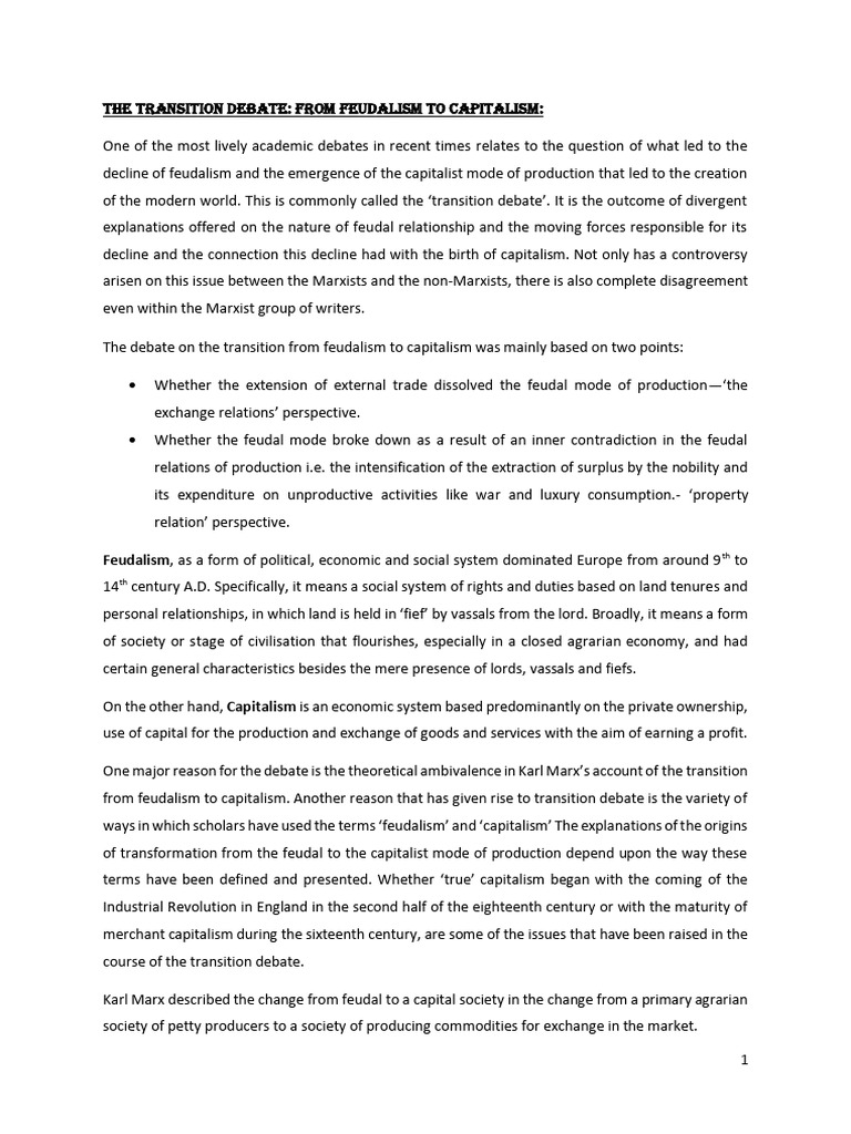 Transition Debate From Feudalism To Capitalism 4th Sem | PDF ...