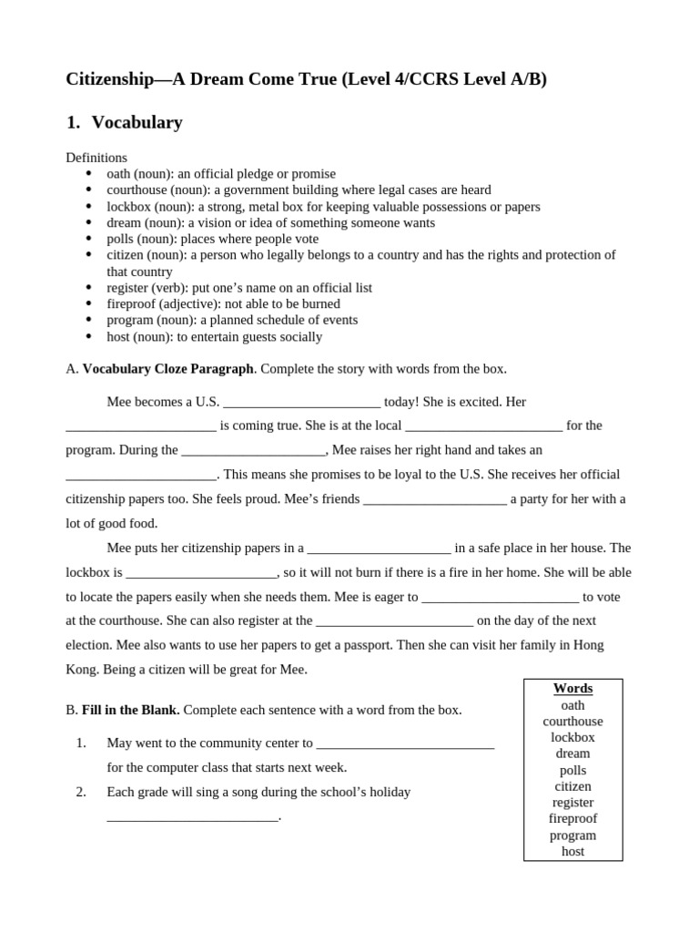 Citizenship A Dream Come True Supplement | PDF | Noun