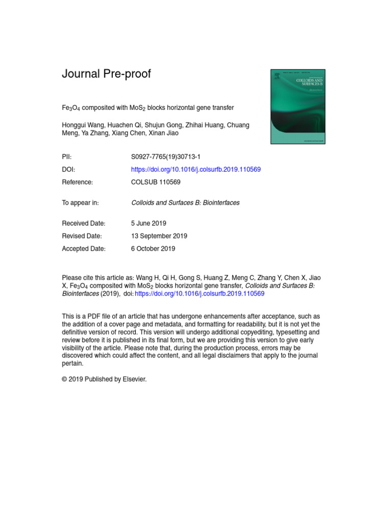 Fe3O4@MoS2 Inhibits Horizontal Gene Transfer | PDF | Gene Expression ...