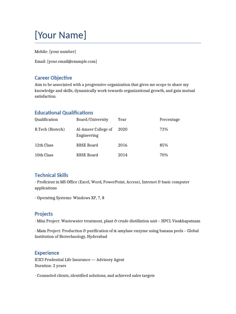 Resume Standard Format HPCL | PDF