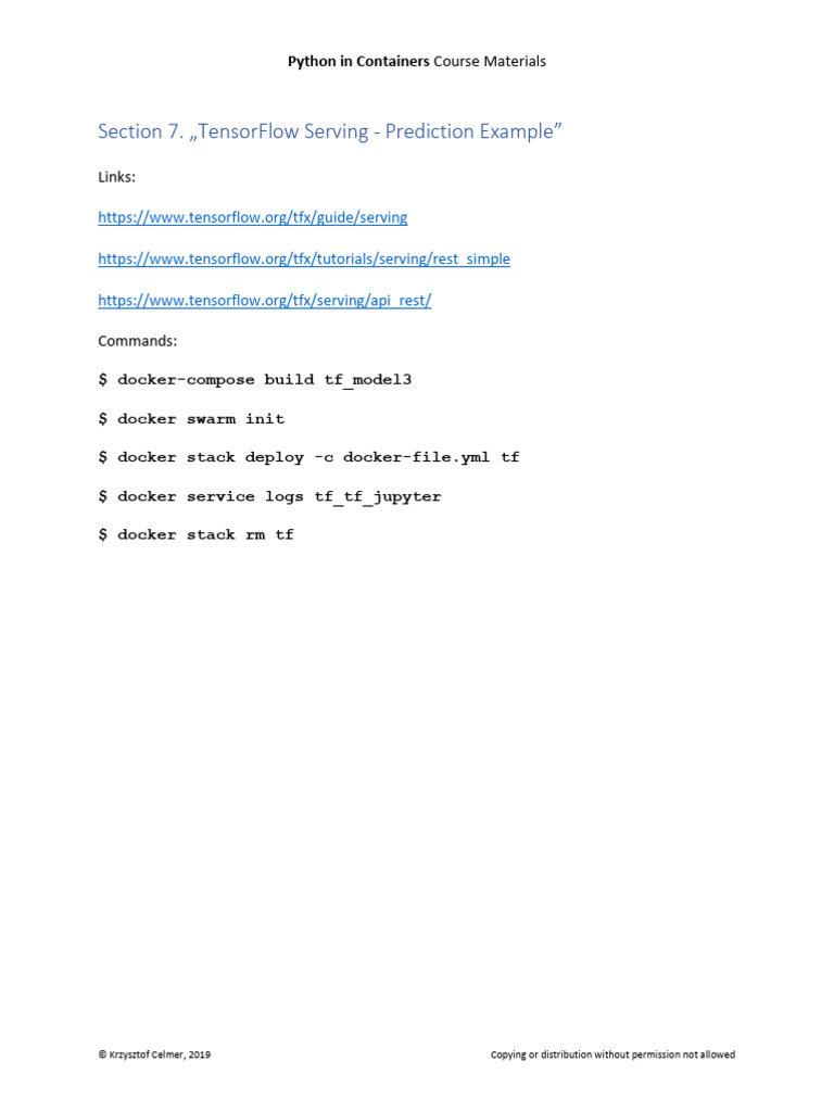 Section 7 Tensorflow Serving - Prediction Example: Course Materials | PDF