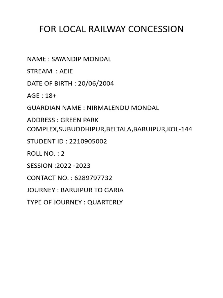 For Local Railway Concession Sayandip | PDF