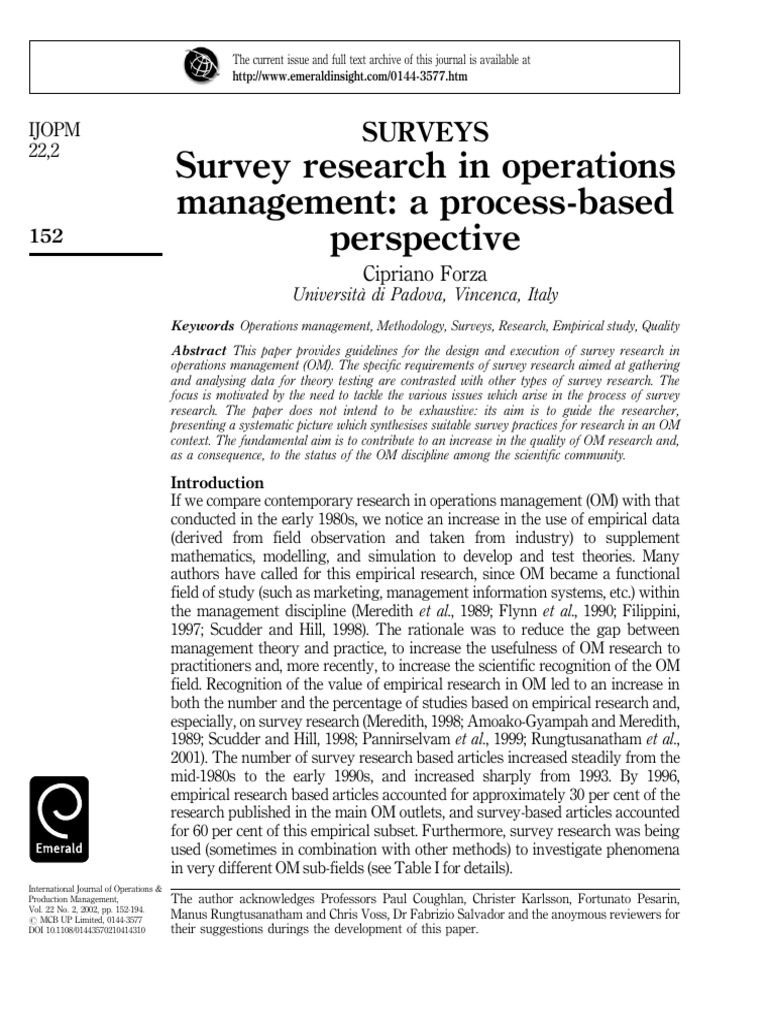 Survey Research in Operations Management A Process-Based Perspective | PDF | Sampling ...