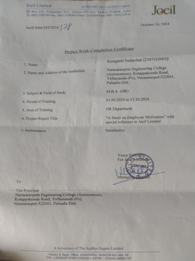 Project Work Certificate | PDF