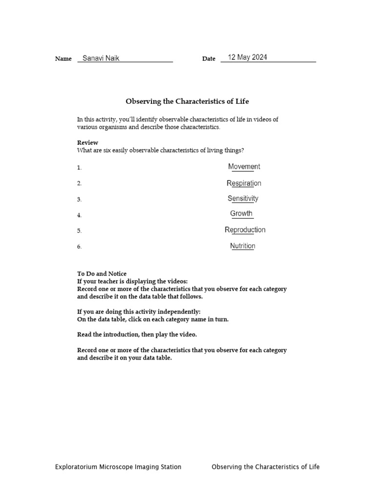 Characteristics of Life Video Activity | PDF