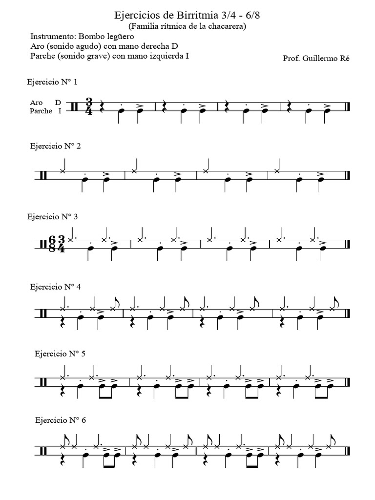 Ejercicios de Birritmia para Bombo (Parte 1) | PDF