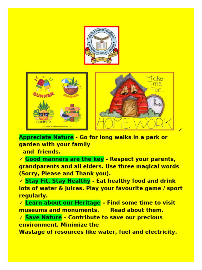 Summer Break Holiday Homework | PDF