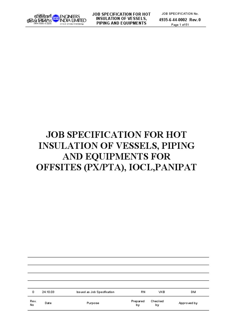 Eil Specs For Hot Insulation | PDF | Thermal Insulation | Pipe (Fluid ...