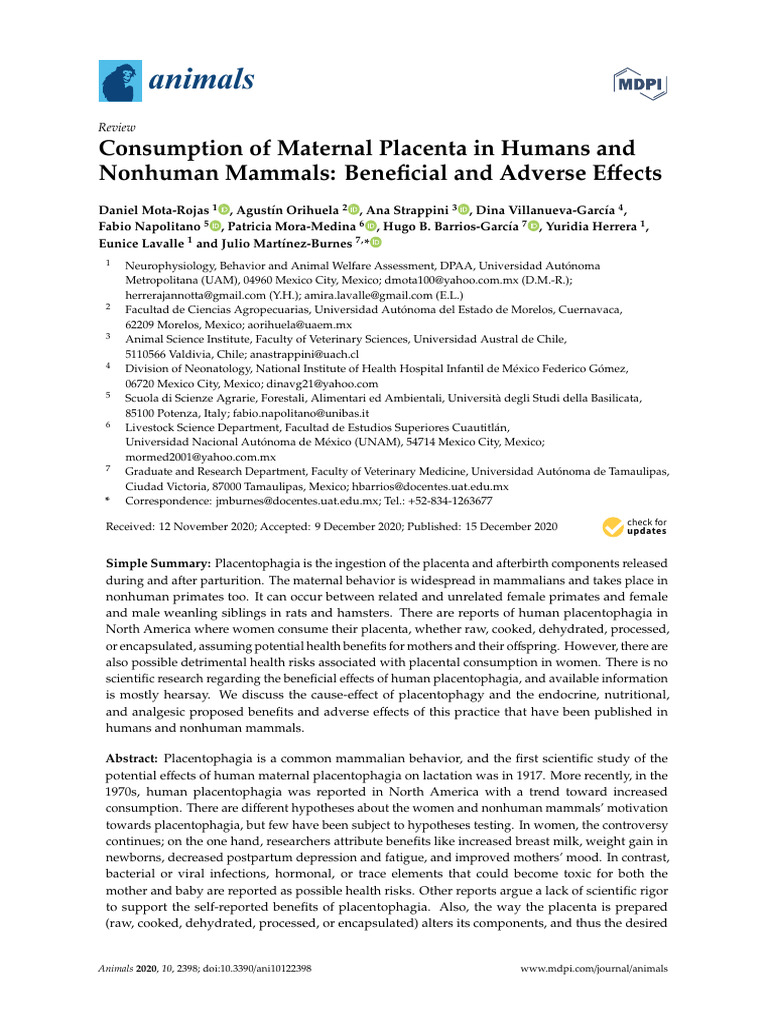 Consumption of Maternal Placenta in Humans and Nonhuman Mammals ...