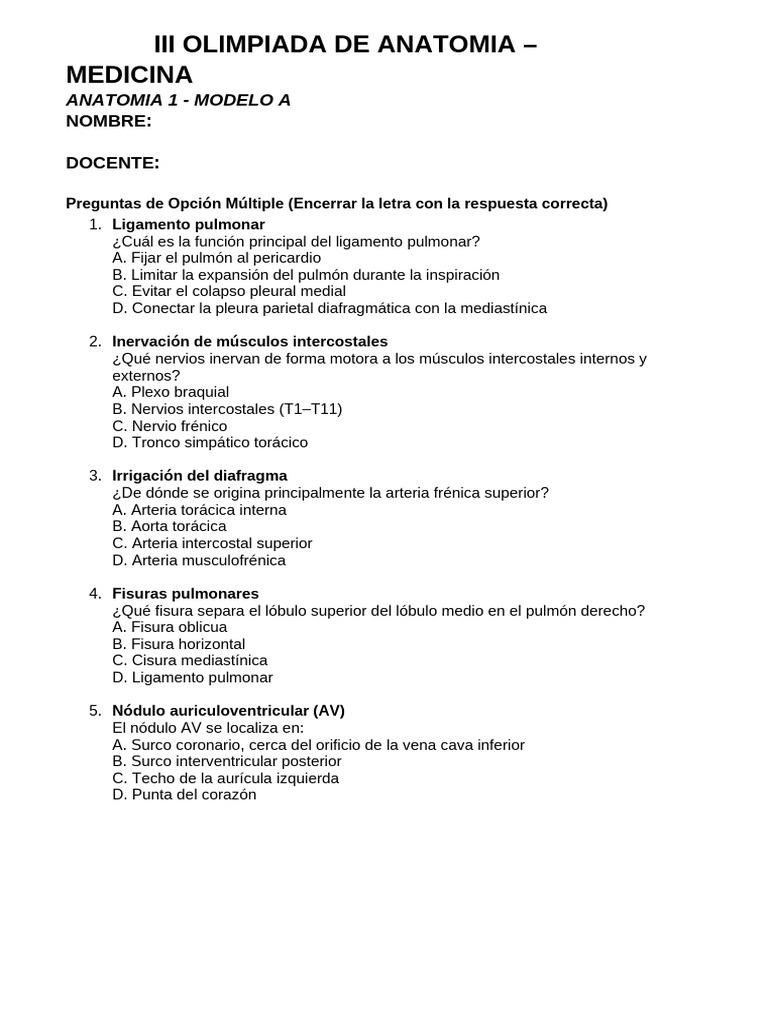 III Olimpiada de Anatomia- Examenes[2 | PDF | Abdomen | Pulmón