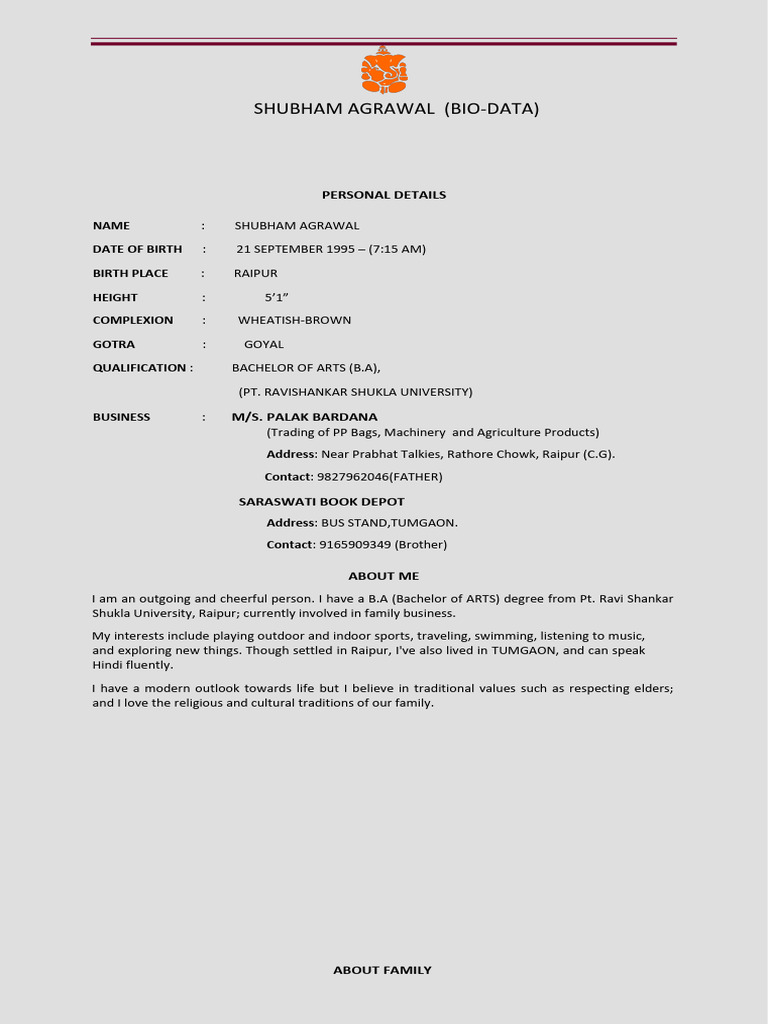 Shubham Biodata | PDF