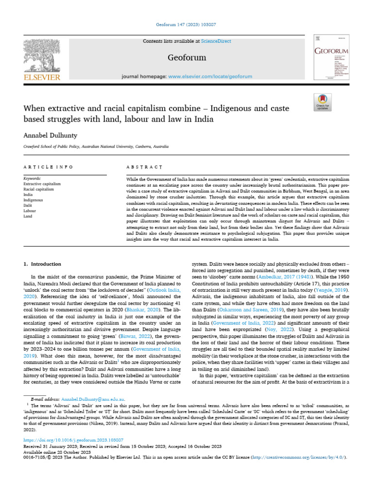 Extractive and Racial Capitalism in Tribal Areas | PDF | Dalit | Capitalism