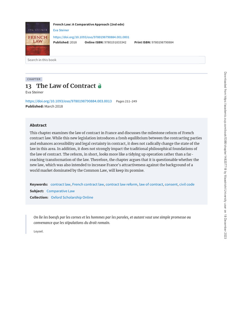 French Contract Law Reform Overview | PDF | Consideration | Civil Law ...