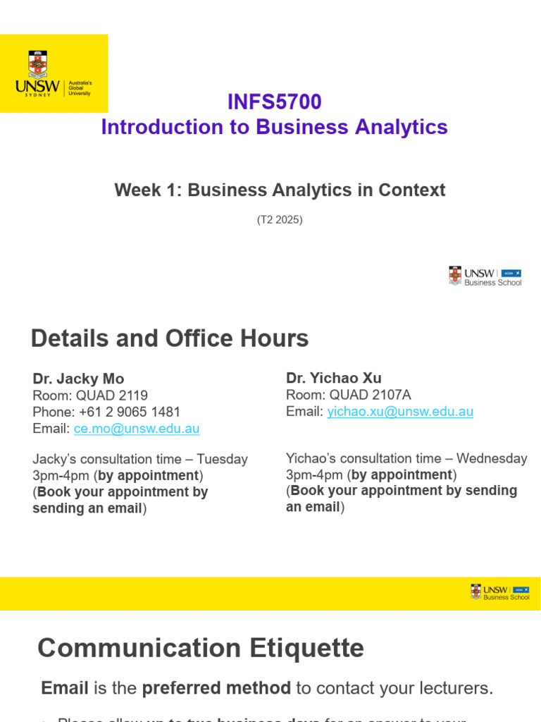 INFS5700 T2 2025 Week 1 Lecture Slides - Moodle | PDF | Analytics | Data Analysis
