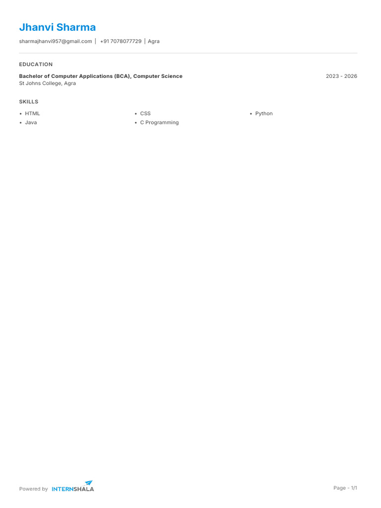 JhanviSharma InternshalaResume | PDF