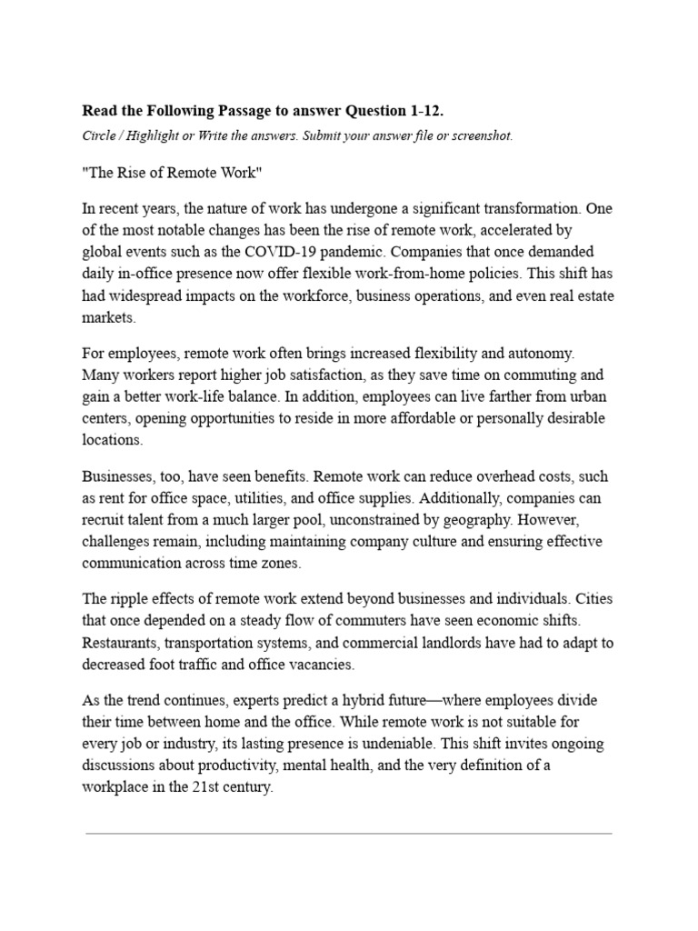 GED RLA Progress Test 1 | PDF