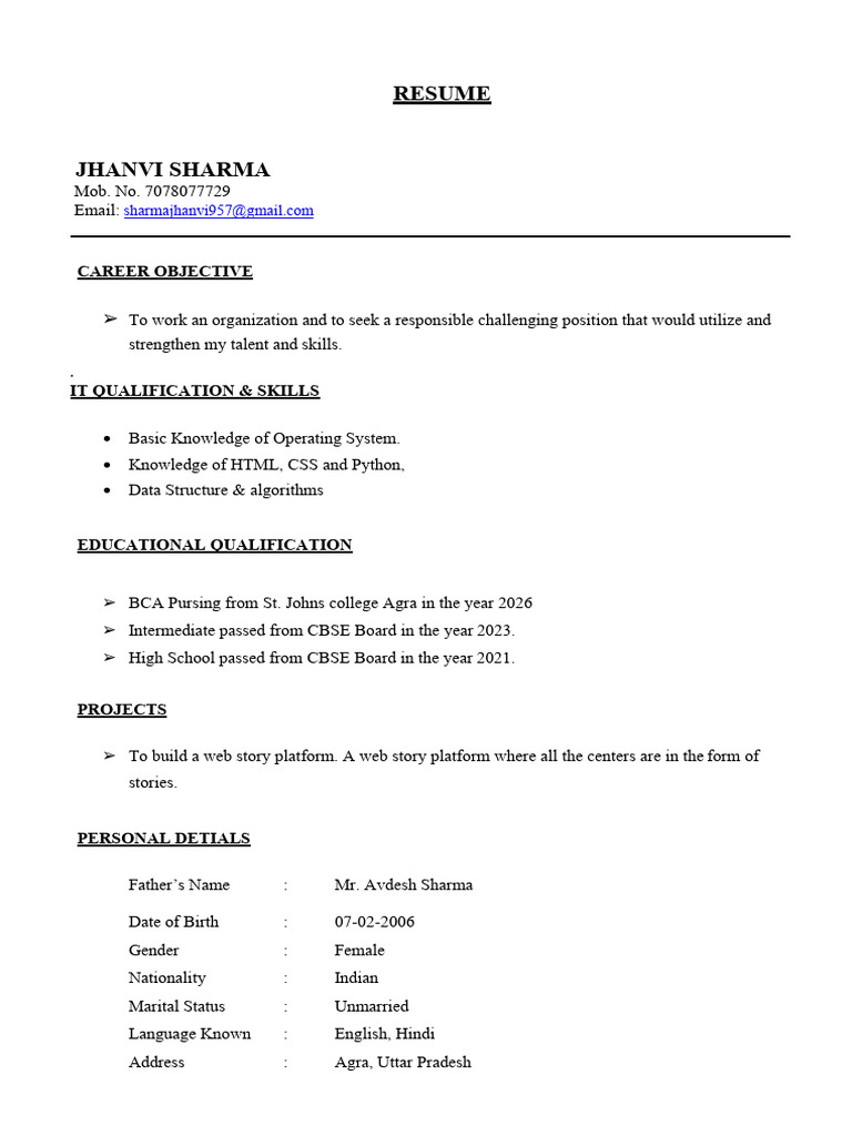 Jhanvi Sharma Resume | PDF