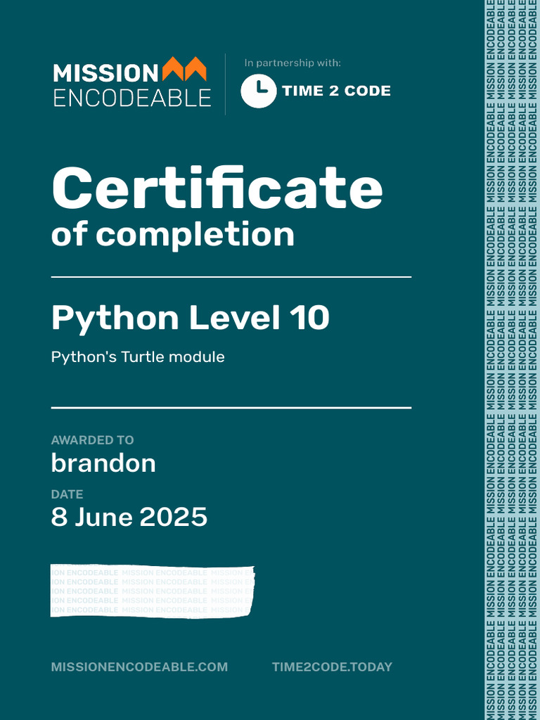 Mission Encodeable Certificate Level 10 | PDF