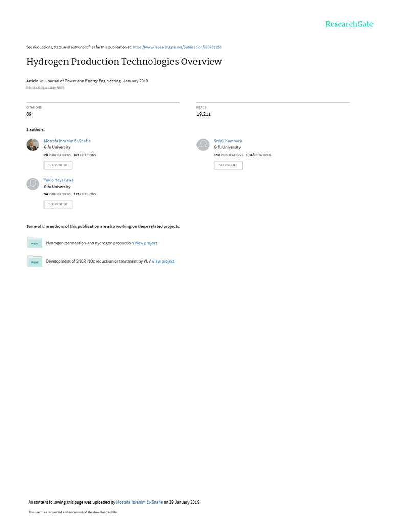 Hydrogen Production Technologies Overview | PDF | Gasification | Fuels