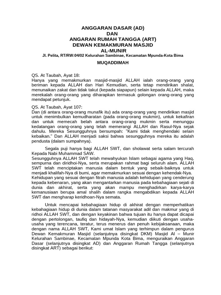 Anggaran Dasar DKM | PDF