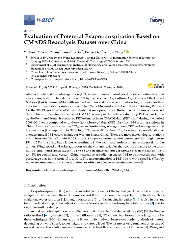 Evaluation of Potential Evapotranspiration Based o | PDF | Evapotranspiration | Applied And ...