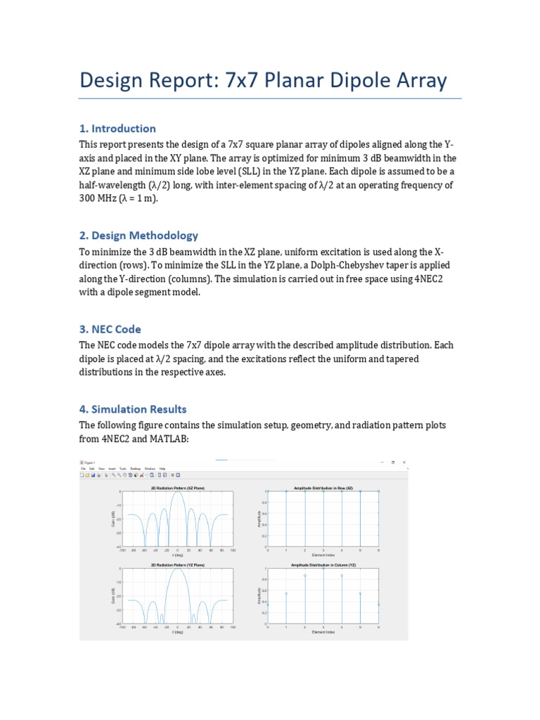 7x7 Dipole Array Report M Umer 210701062 | PDF