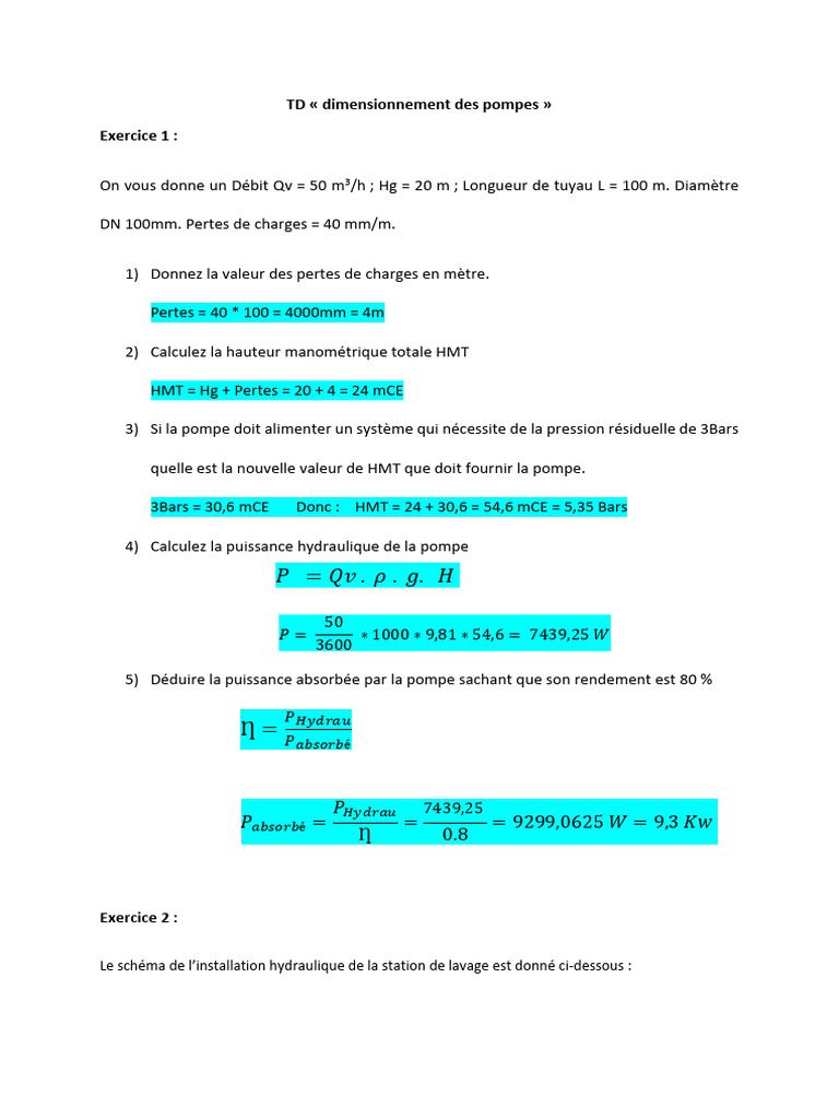 Dimensionnement des pompes hydrauliques | PDF | Pompe | Dynamique des ...